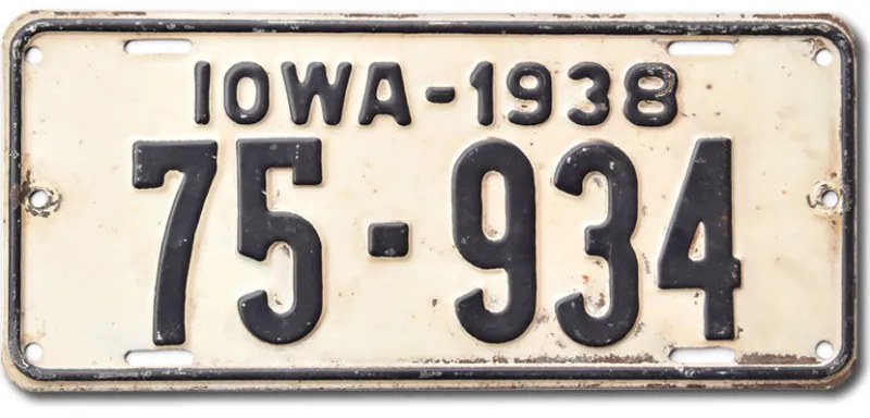 Americká SPZ Iowa 1938 White 75-934