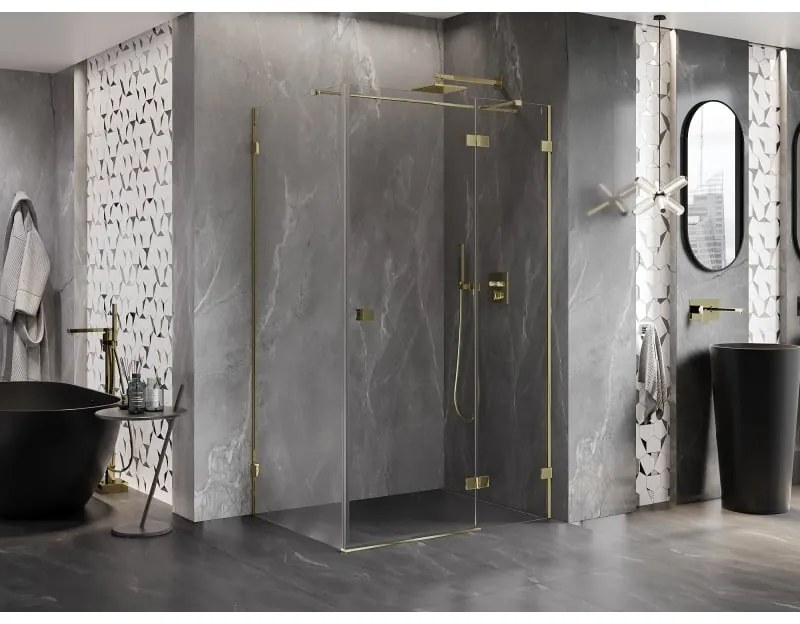 Mexen Lunar T, pravostranný výklopný sprchový kout 125 x 80 cm, 8mm čiré sklo, zlatý profil, 834T-125-080-50-00-P