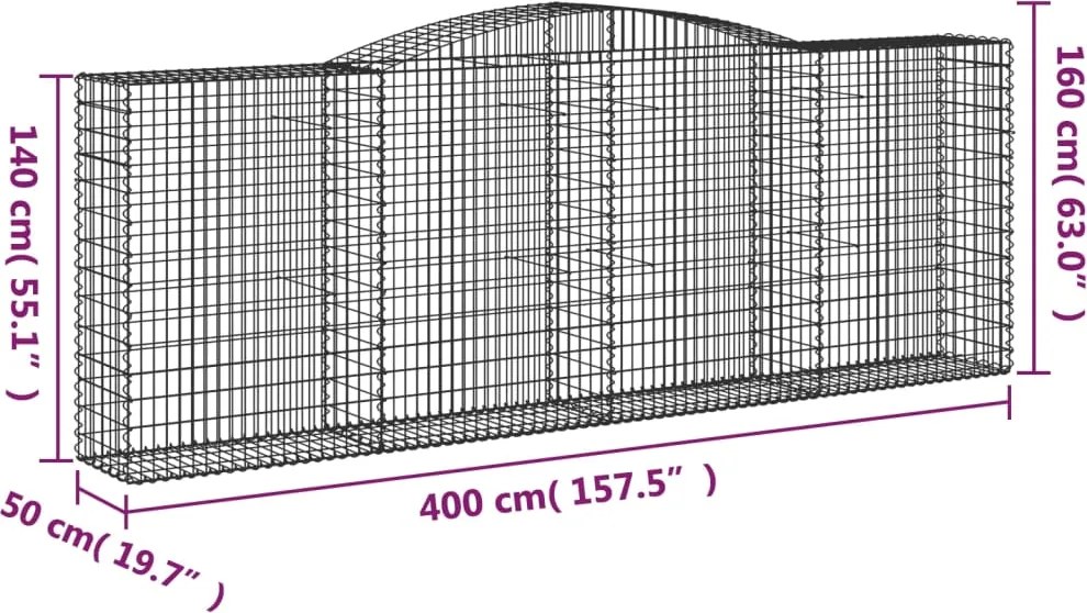 Klenuté gabionové koše 8 ks 400x50x140/160cm pozinkované železo 3147028