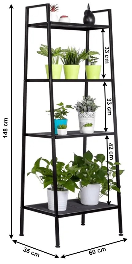 Kondela 4- policový kovový regál, černá, ALDEA