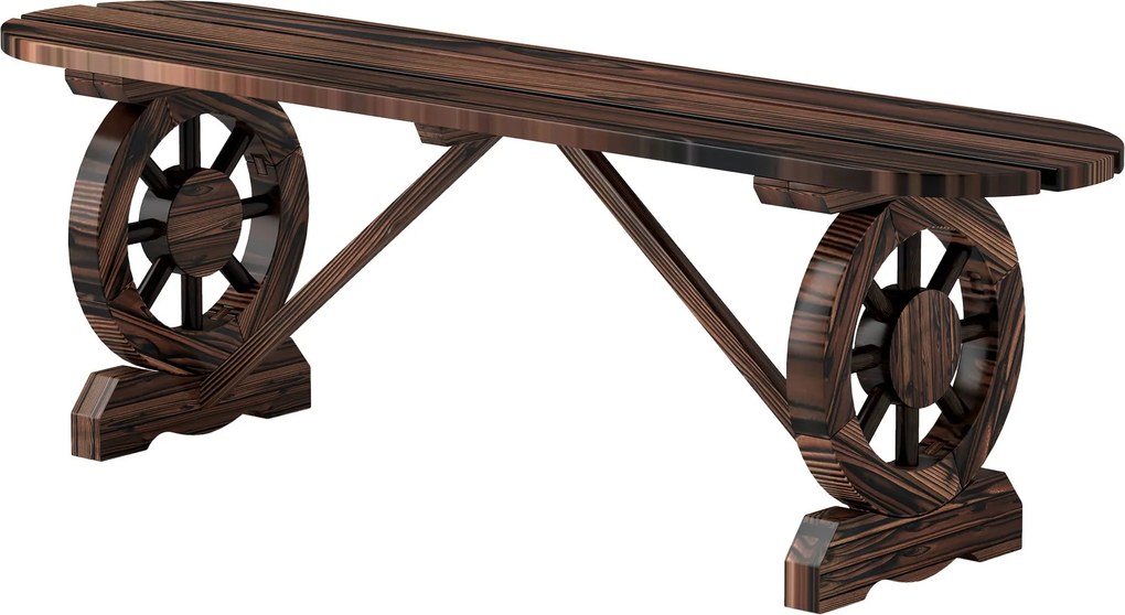 Outsunny Dvousedací Zahradní Lavice Dřevěná Lavice se 2 Dekorativními Koly Rustikální Styl Nosnost 200 kg pro Patio Terasu 120x29x39 cm Spálená | Aoso