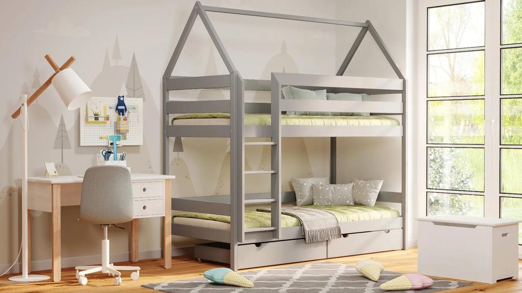 BabyBeds Dětská patrová postel DOMEČEK Velikost postele: 160x80 cm, Barva postele: Bílá, Úložný prostor: Dva menší šuplíky na kolečkách