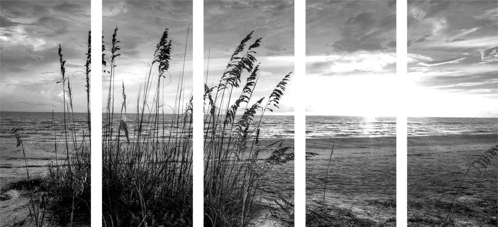 5-dílný obraz západ slunce na pláži v černobílém provedení Varianta: 200x100