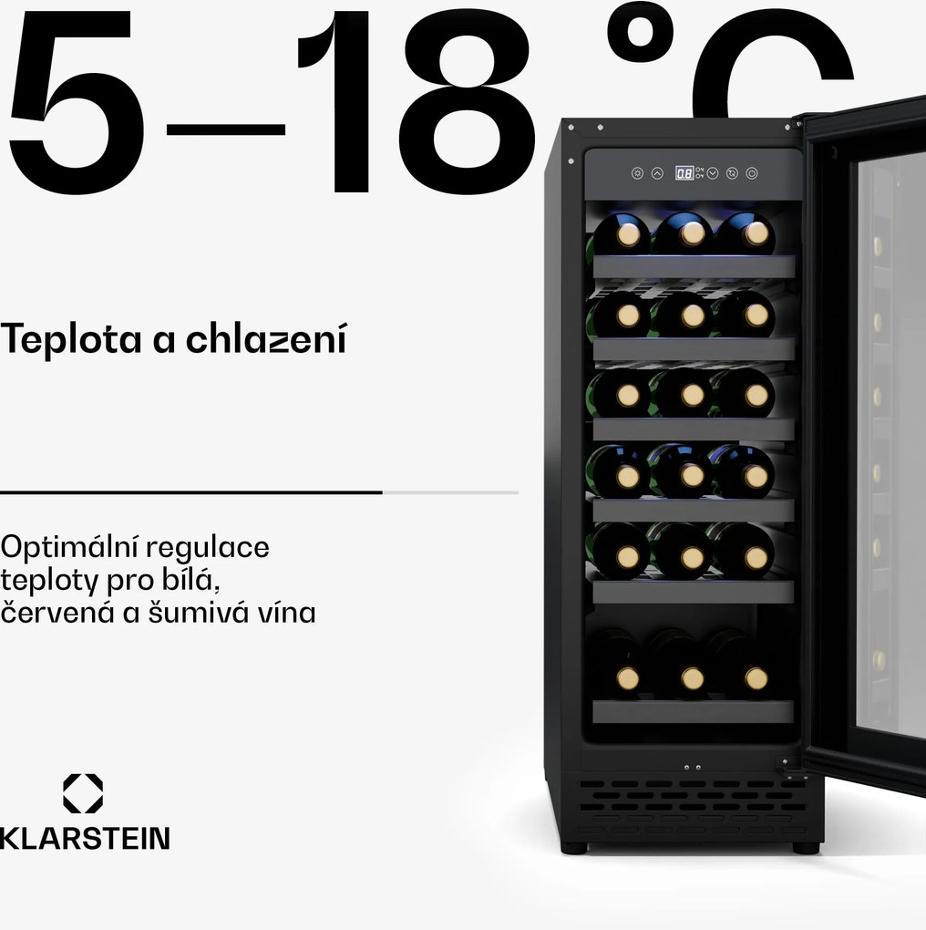 Klarstein Vinovilla 18 Uno vinotéka, 1 chladicí zóna, 18 lahví, dřevěné police, 5-18 °C