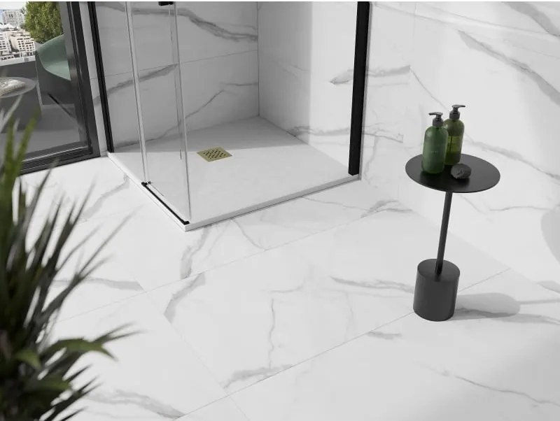 Mexen Stone+ čtvercový kompozitní sprchový kout 90 x 90 cm, bílý, zlatá krytka - 44109090-G