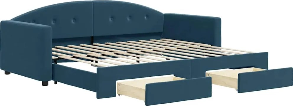 Válenda s přistýlkou a zásuvkami modrá 90 x 200 cm samet 3197348