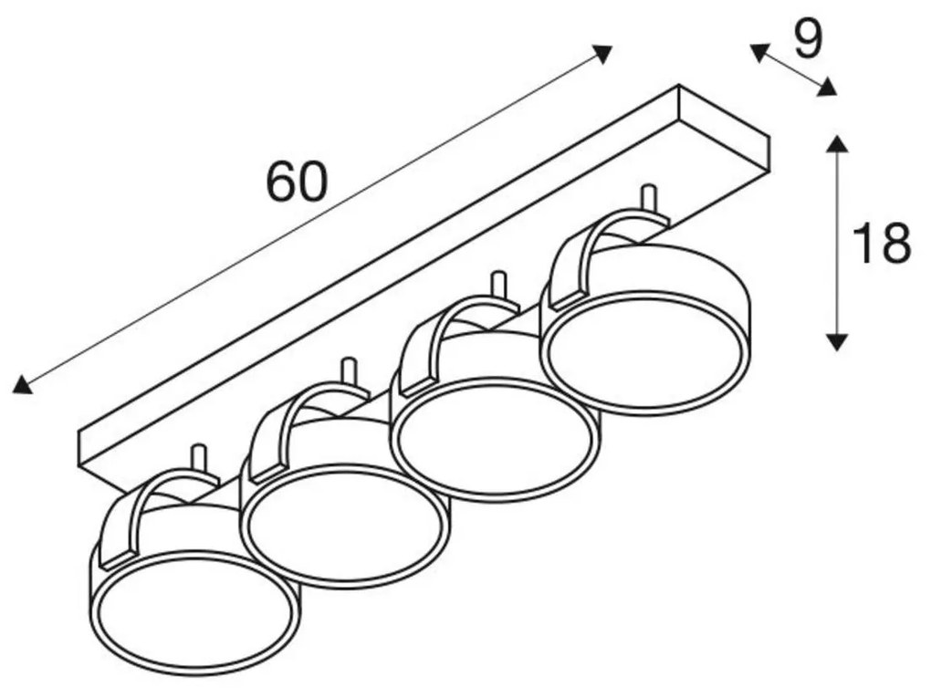 SLV Kalu, stropní otočná bodovka 4xGU10, černá, délka 60cm