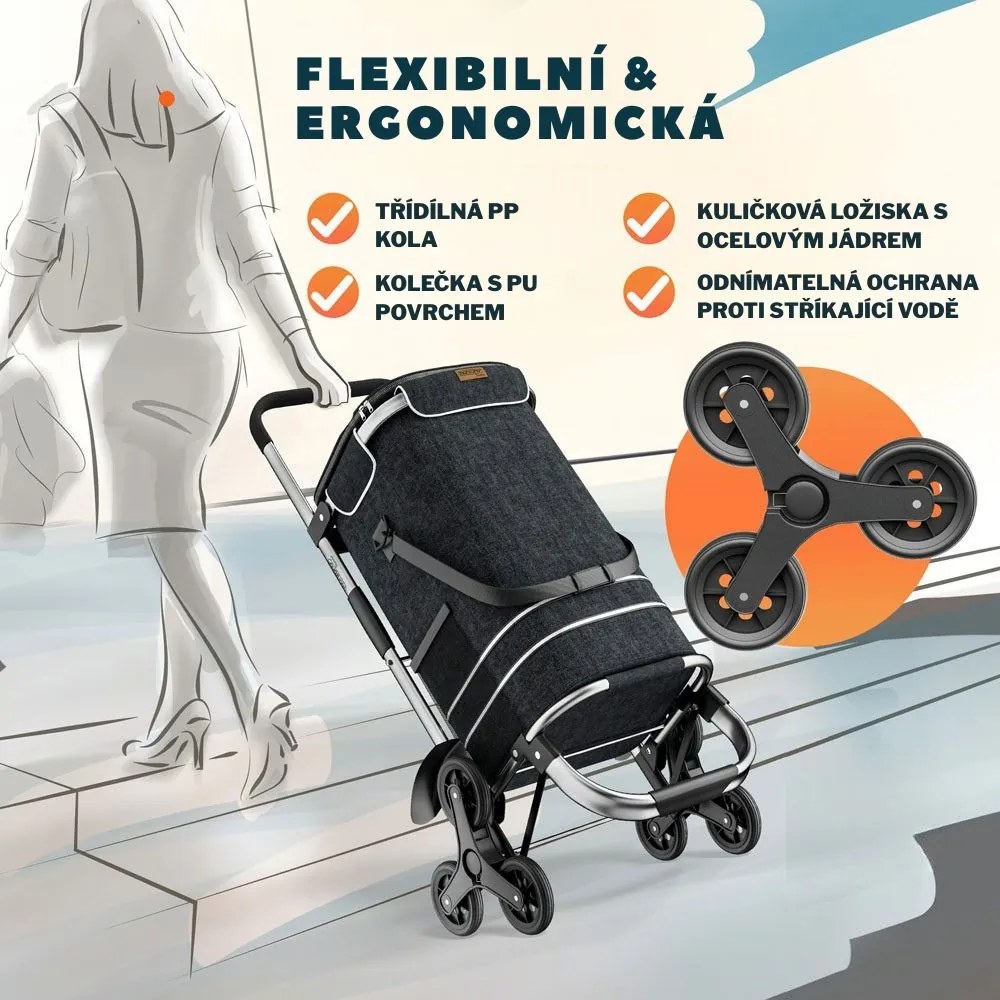 Nákupní taška na kolečkách do schodů COMFORT, 50l, černá Jurhan