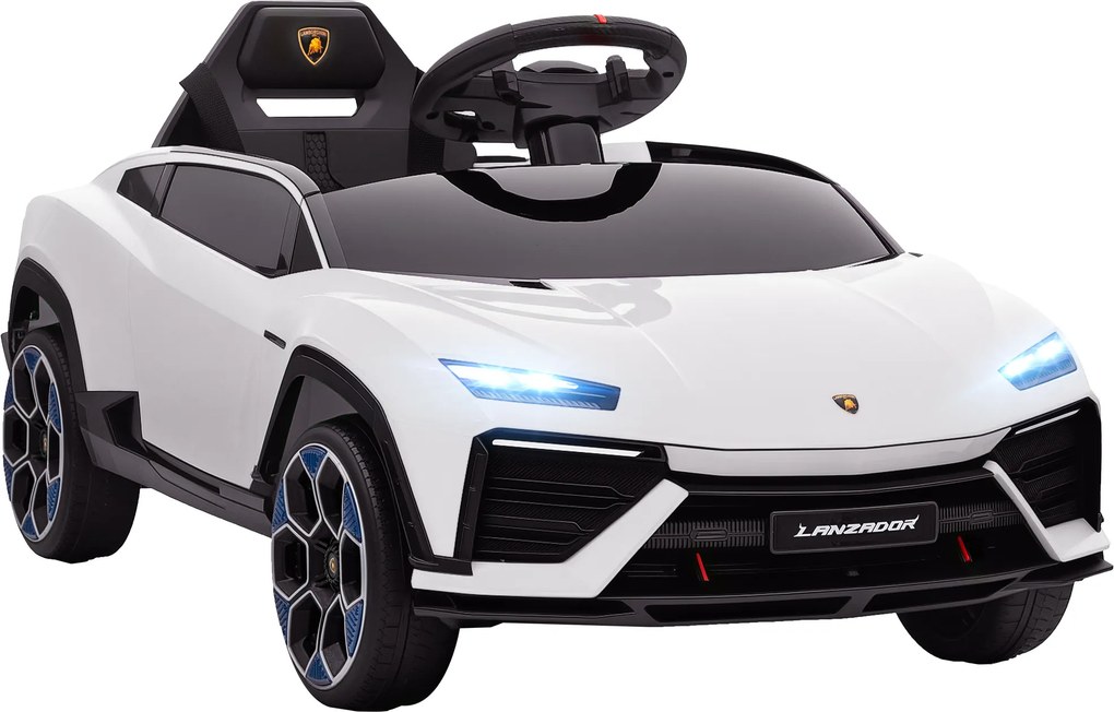 AIYAPLAY dětské elektrické auto Lamborghini 12V s 2,4G dálkovým ovládáním a 2 motory, max. 4 km/h, bílá