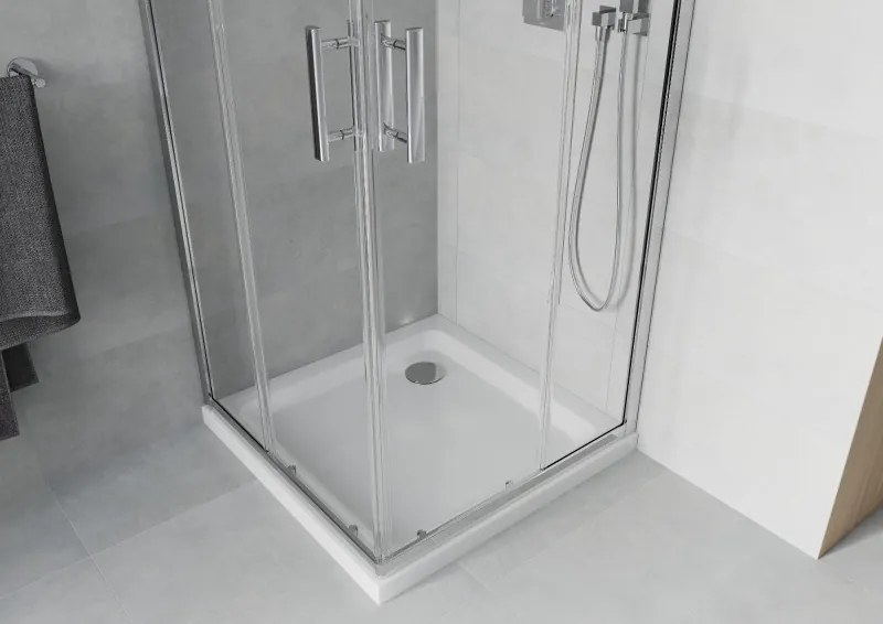 Mexen Rio, čtvercový sprchový kout 90 x 90 cm, 6mm čiré sklo, chromový profil + bílá sprchová vanička, 860-090-090-01-00-4010