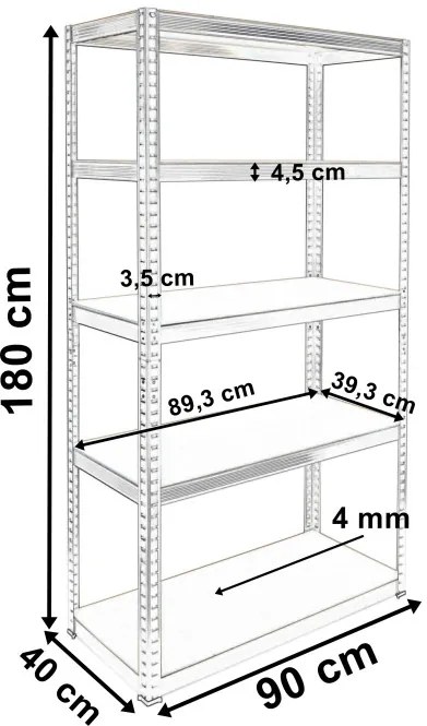 Regál 180x90x30 cm stříbrný