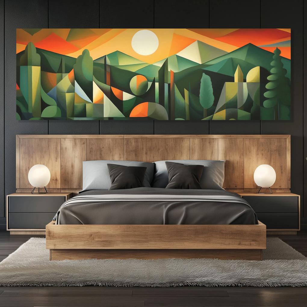 Obraz na plátně - Hory, lesy a západ slunce, abstrakce FeelHappy.cz Velikost obrazu: 120 x 40 cm