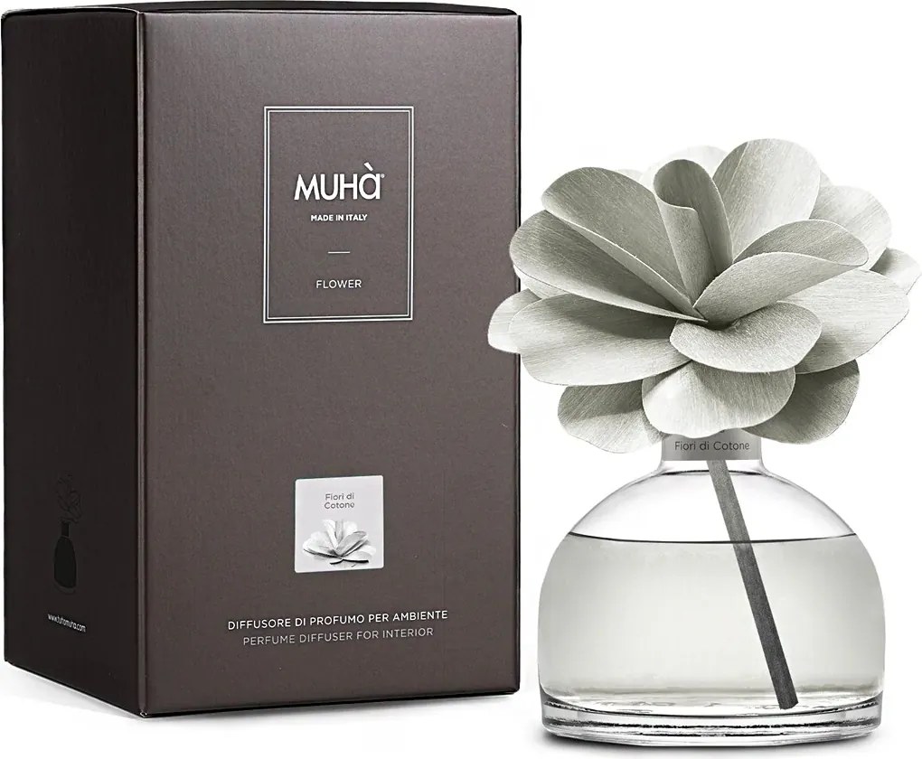 Muhà Flower difuzér s dřevěnou květinou Fiori di Cotone Objem: 200 ml