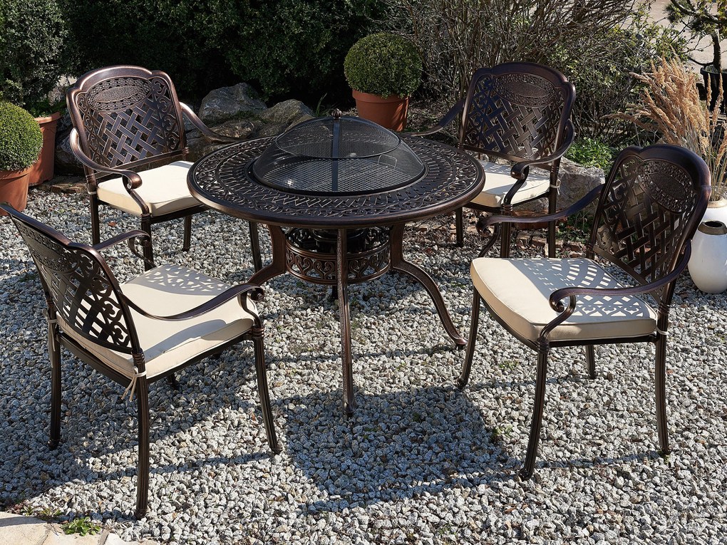 Zahradní stůl s grilem a 4 hnědými židlemi MANFRIA Beliani