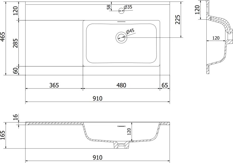 Mexen Rivel, koupelnová skříňka 90 cm s pravým umyvadlem Otis, 1S, 1D, drážkovaná, bílá matná, 91A23-09047-3-BBFF01-W18P01