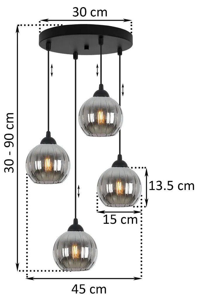 Závěsné svítidlo Costa, 4x grafitové skleněné stínítko, b, o