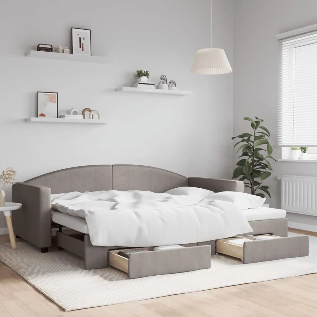 Válenda s přistýlkou a zásuvkami taupe 90 x 200 cm textil 3197227