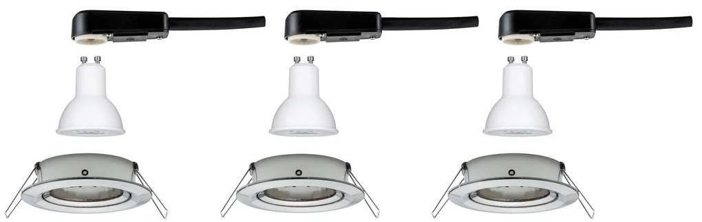 Paulmann 93465 LED Nova round, set kulatých bodovka v úpravě broušená ocel, 3x6,5W LED 2700K GU10, 3 krokové stmívání, prům.8,4cm