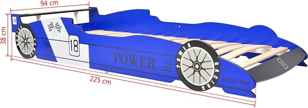 Dětská postel ve tvaru závodního auta 90x200 cm modrá 244465