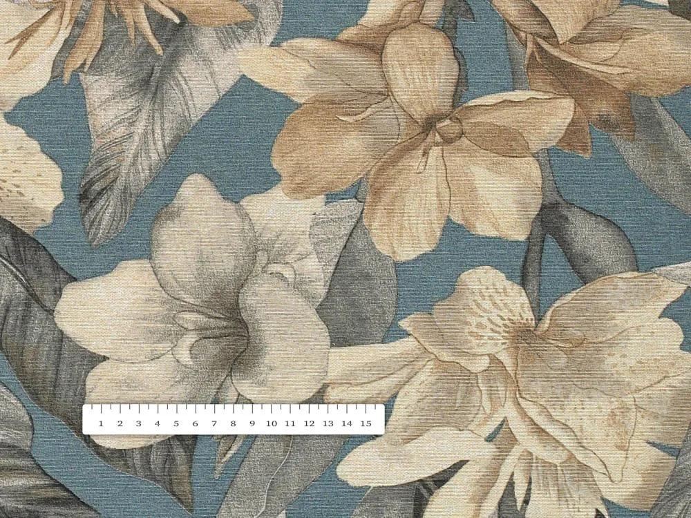Biante Dekorační běhoun na stůl Porto PRT-005 Květy a listy na tmavě modrém 45x140 cm