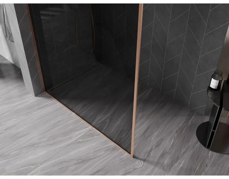 Mexen, Mexen Kioto-XF sprchová stěna s rámem 90 x 202 cm, grafit 10 mm, broušená měď - 800-090-104-65-40-X