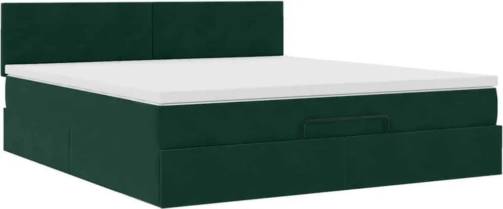 Osmanský rám postele s matrací tmavě zelená 160x200cm samet 3311714