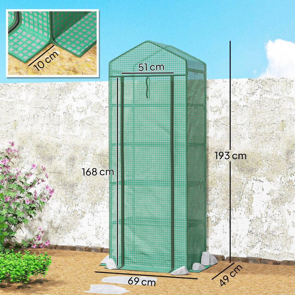 Outsunny Mini skleník na květiny nebo zeleninu, ocel, plast, 69L x 49W x 193H cm, zelený
