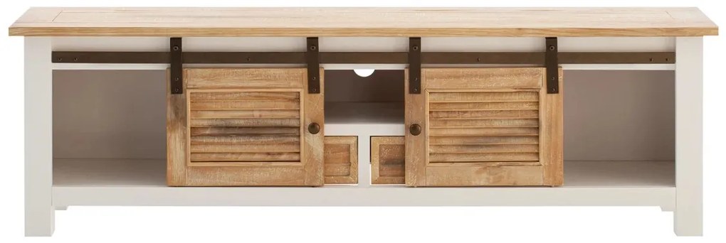 furniture-nabytek.cz - Masivní TV stolek Caprino z borovice a MDF, lakovaný, bílá/hnědá
