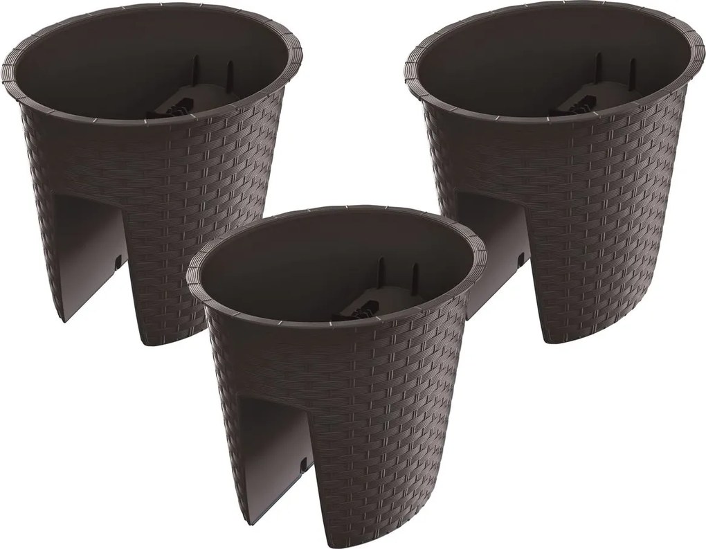 Prosperplast Geländertopf »Ratolla Railing«, v praktické sadě 3 ks, v ratanovém vzhledu. (oválná, hnědá, 298 x 242 225 mm)