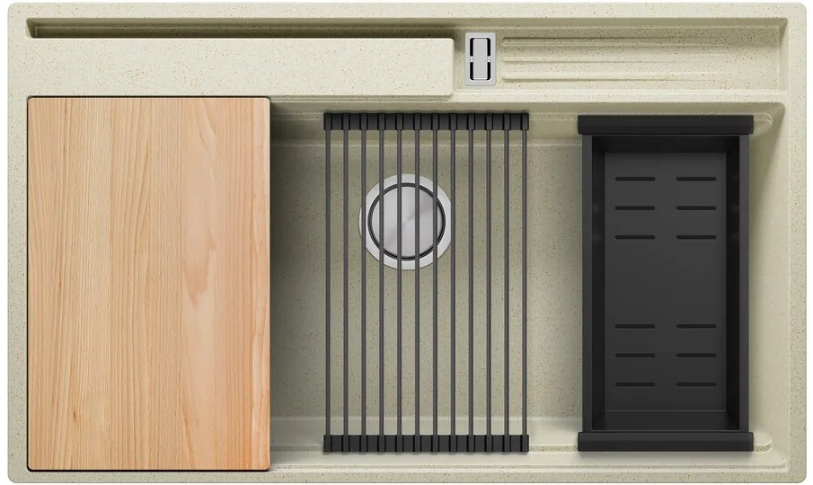 Primagran Kuchyňský dřez granitový jednokomorový bez odkapávače a prostoru pro příslušenství a desku Oslo 90 Pocket  Multilevel + Dárek