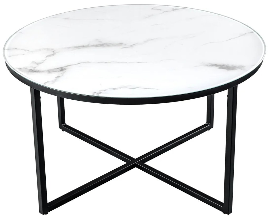 Designový konferenční stolek Latrisha 80 cm bílý - vzor mramor