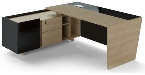 Rohový psací stůl TRIVEX - 200x180 cm - dub pískový/černá - levý - 3D5292