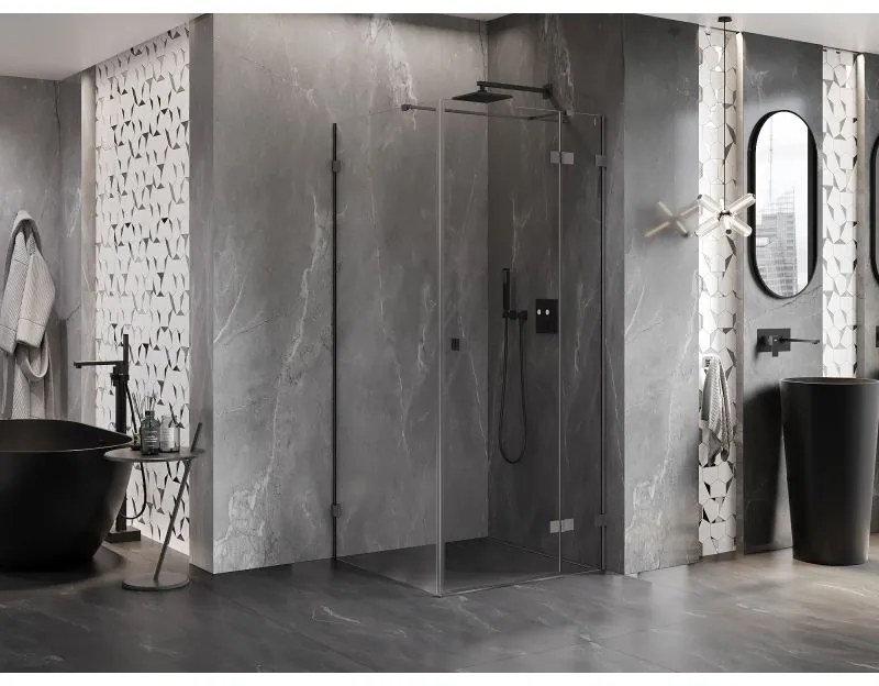 Mexen Lunar T, výklopný sprchový kout pravý 110 x 110 cm, 8mm čiré sklo, profil grafit broušený, 834T-110-110-66-00-P