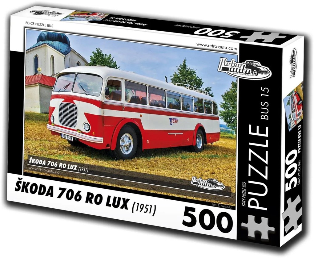 Puzzle retro-auta puzzle bus č. 15 škoda 706 ro lux (1951) 500 dílků