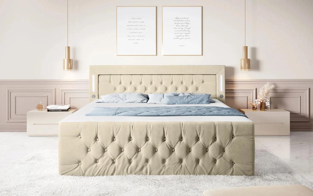 K&M postele Boxspring postel QUEEN s úložným prostorem, LED a USB Velikost postele: 120 × 200 cm, Výběr matrace: Taštičková zónová matrace - měkká (7…