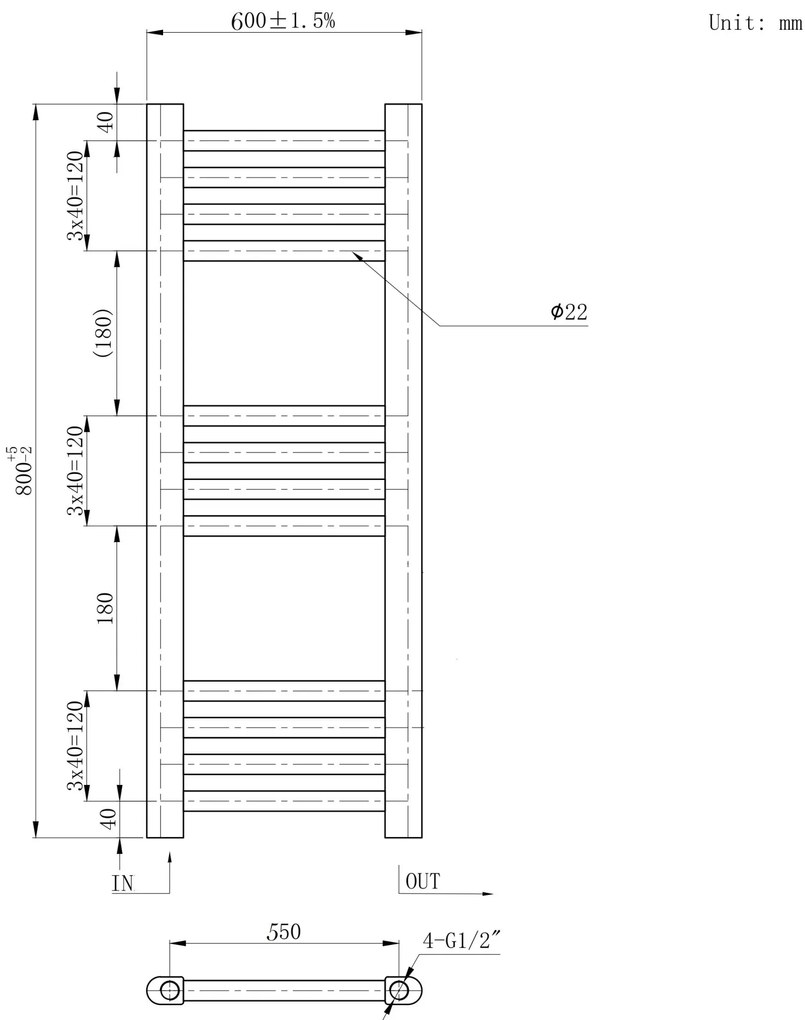 Gamma Erga Basic, topné těleso 800x600 mm, 370 W, bílá, ERG-LAV-BASIC-8060-WH