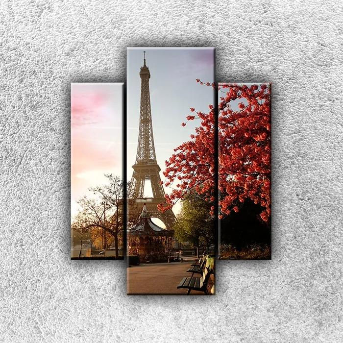 3 dílný obraz na stěnu Eiffelovka s kvetoucím stromem 1