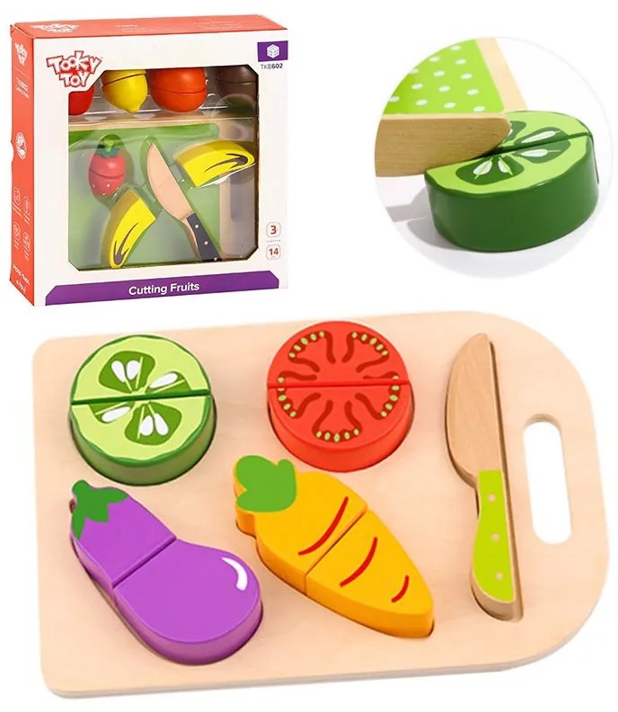 Tooky Toy Dřevěná hra pro děti na krájení zeleniny 6 ks