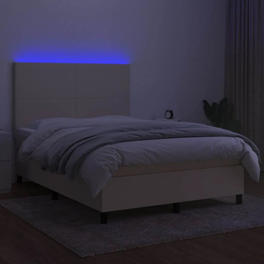 Box spring postel s matrací a LED krémová 140x190 cm textil 3134714