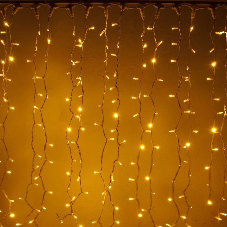 Easy Fix LED světelný závěs venkovní, 100 × 150 cm, teple bílá, 150 diod, bílý kabel, IP67, prodlužovací
