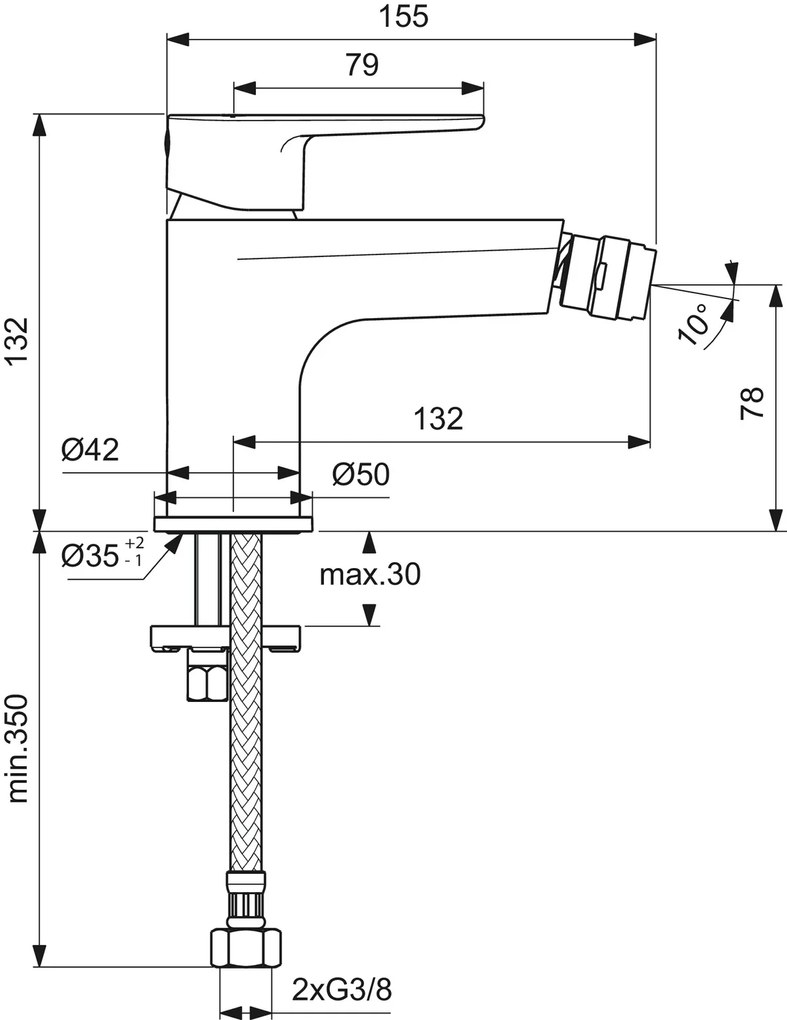 Ideal Standard CeraFine O - Bidetová baterie bez odtokové garnitury, černá matná BD716XG