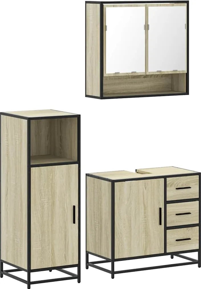 3dílný set koupelnového nábytku dub sonoma kompozitní dřevo 3300986