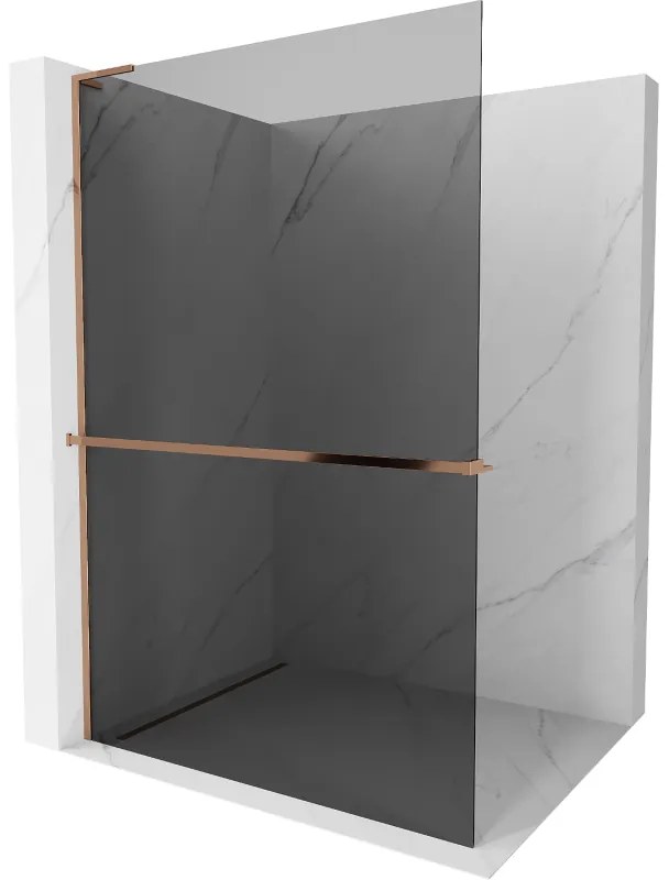 Mexen Kioto+ L, sprchová zástěna Walk-In s poličkou a věšákem 90 x 200 cm, 8mm šedé sklo, růžové zlato profil, 800-090-123-60-40
