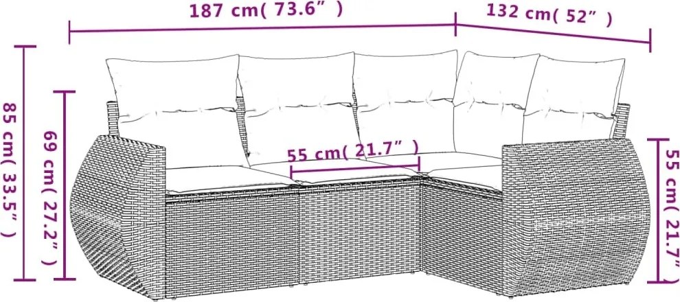 vidaXL 4dílná zahradní sedací souprava s poduškami polyratan [3221309] Barva: Černá