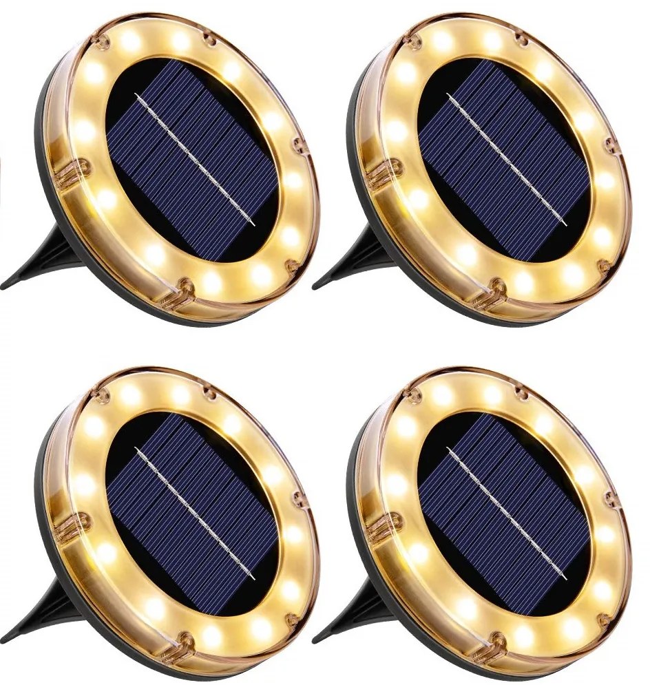 Bezdoteku LEDsolar venkovní světlo k zapíchnutí do země ABS 4 ks, 12 LED, bezdrátové, iPRO, 1W, teplá barva