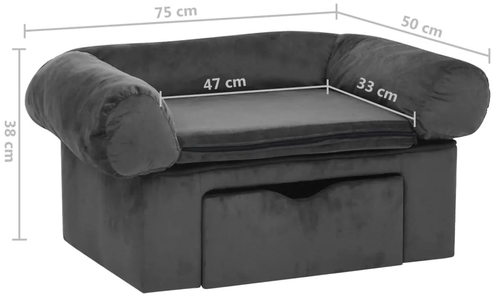 vidaXL Marketos Pohovka pro psy se zásuvkou tmavě šedá 75 x 50 x 38 cm plyš