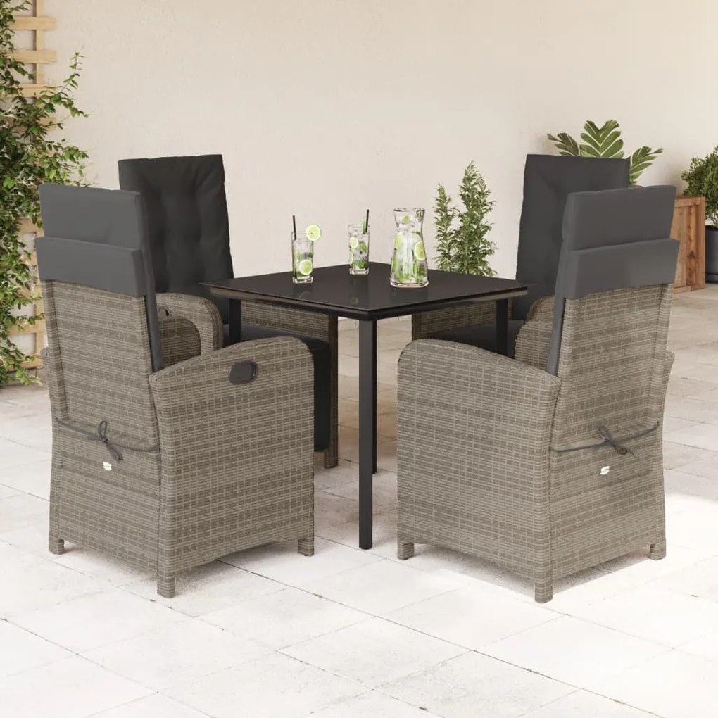 5dílný zahradní jídelní set s poduškami šedý polyratan 3212362