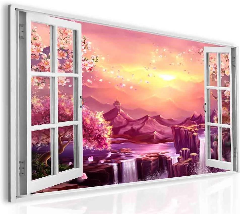 3D obraz okno- thajské sakury Velikost (šířka x výška): 90x60 cm