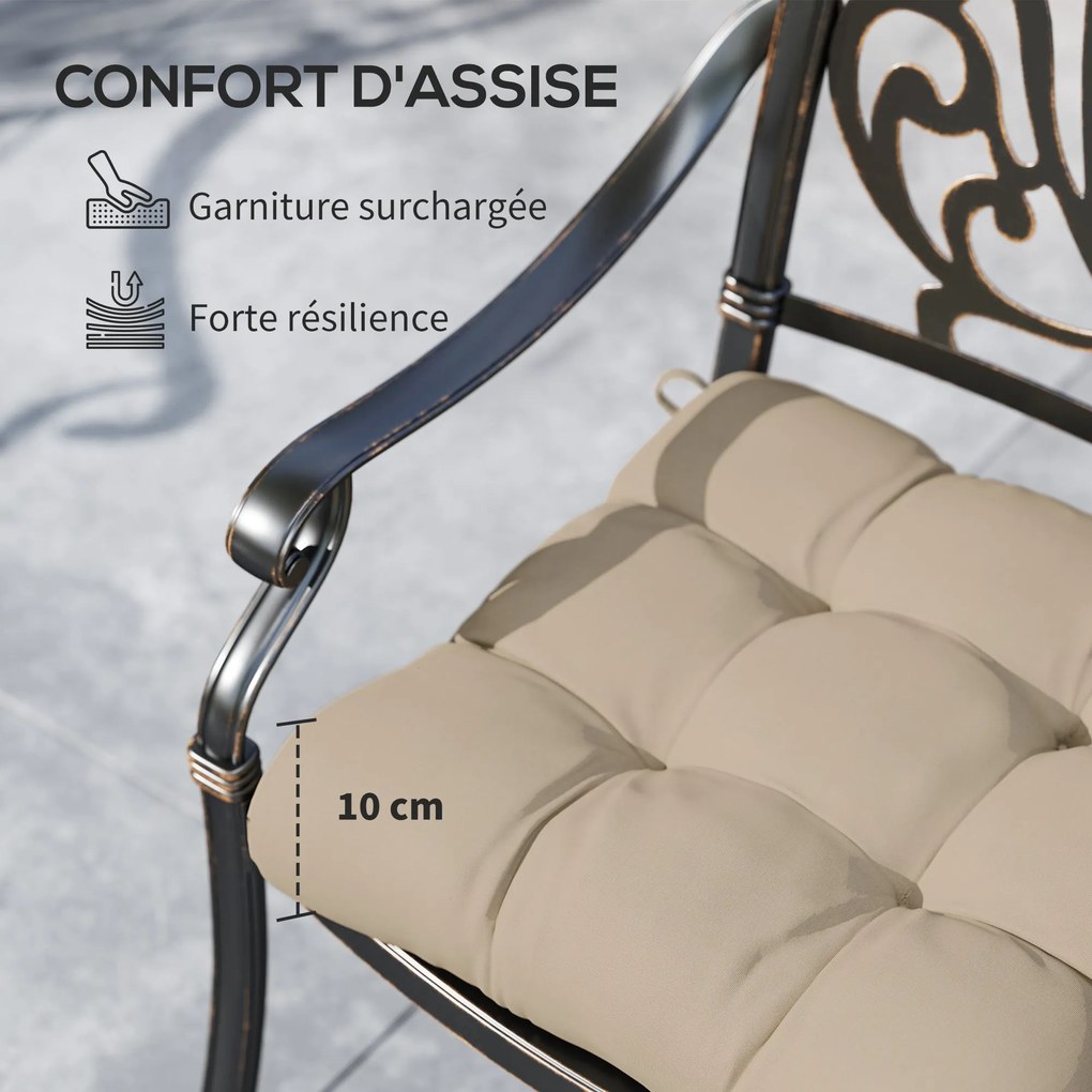 Souprava 4 zahradních polštářů Outsunny, prošívané venkovní polštáře, 10 cm výplň s vázáním, rozměr 48Š x 48H cm, Khaki