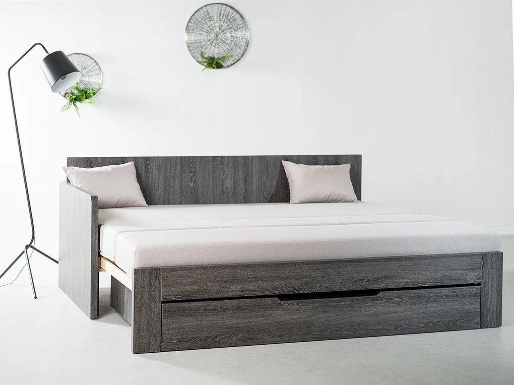 Ahorn Duovita postel s levou područkou Dekor: Dub hnědý, Rošt: Laťový, Rozměr: 80/150 x 200 cm